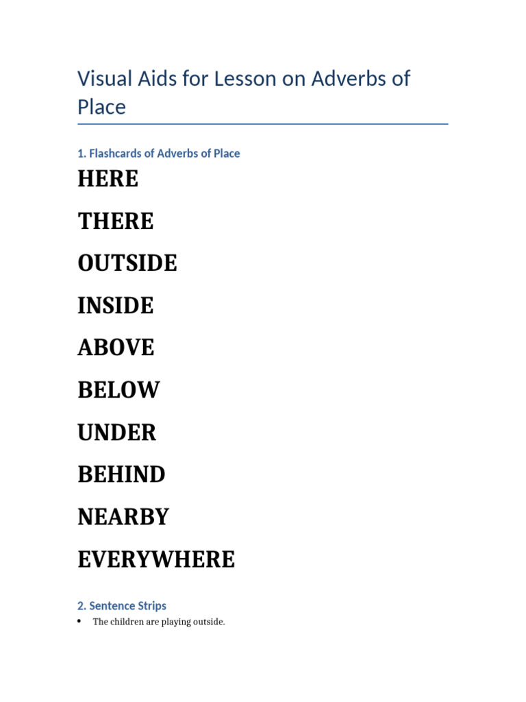 Adverbs of Place Visual Aids | PDF
