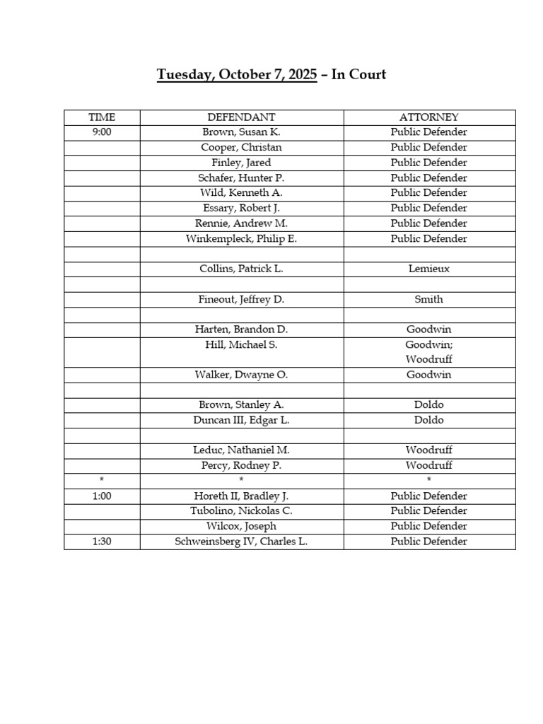 Jefferson County Court Calendar Oct. 7, 2025 | PDF