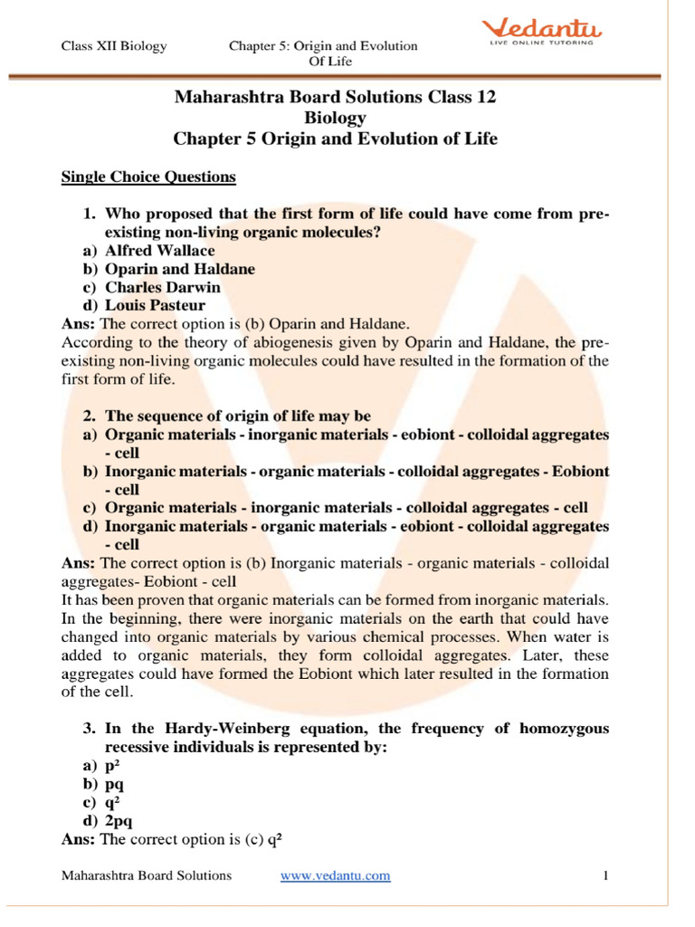 Biology Chapter No.5 Origin & Evolution of Life | PDF