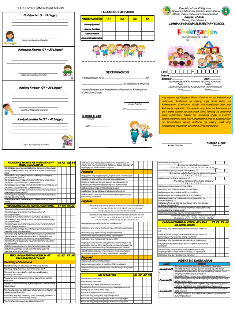 Progress Report Card Tagalog 2016 2017 | PDF