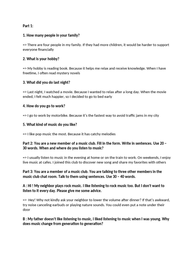 Family, Hobbies, and Music Club Insights | PDF