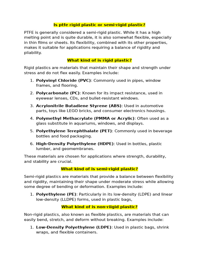 Rigid Semi-Rigid Non-Rigid Plastic | PDF