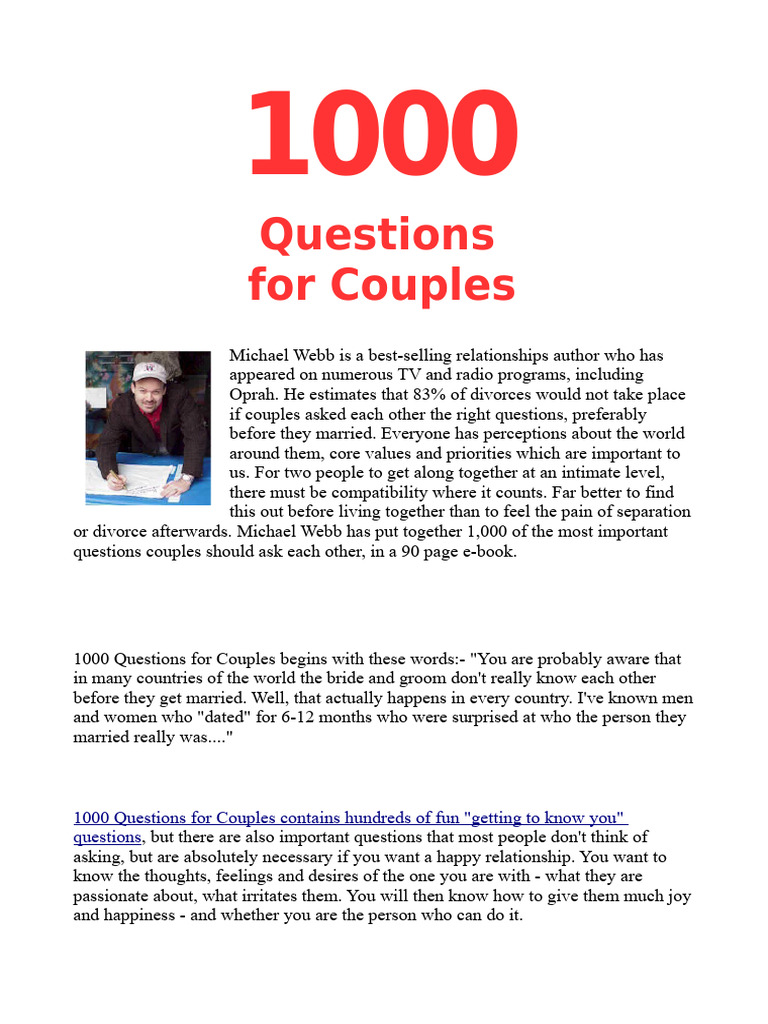 1000 Questions for Couples Guide | PDF | Feeling | Psychology