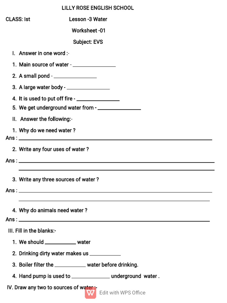 Class 1 EVS Worksheet 01 | PDF