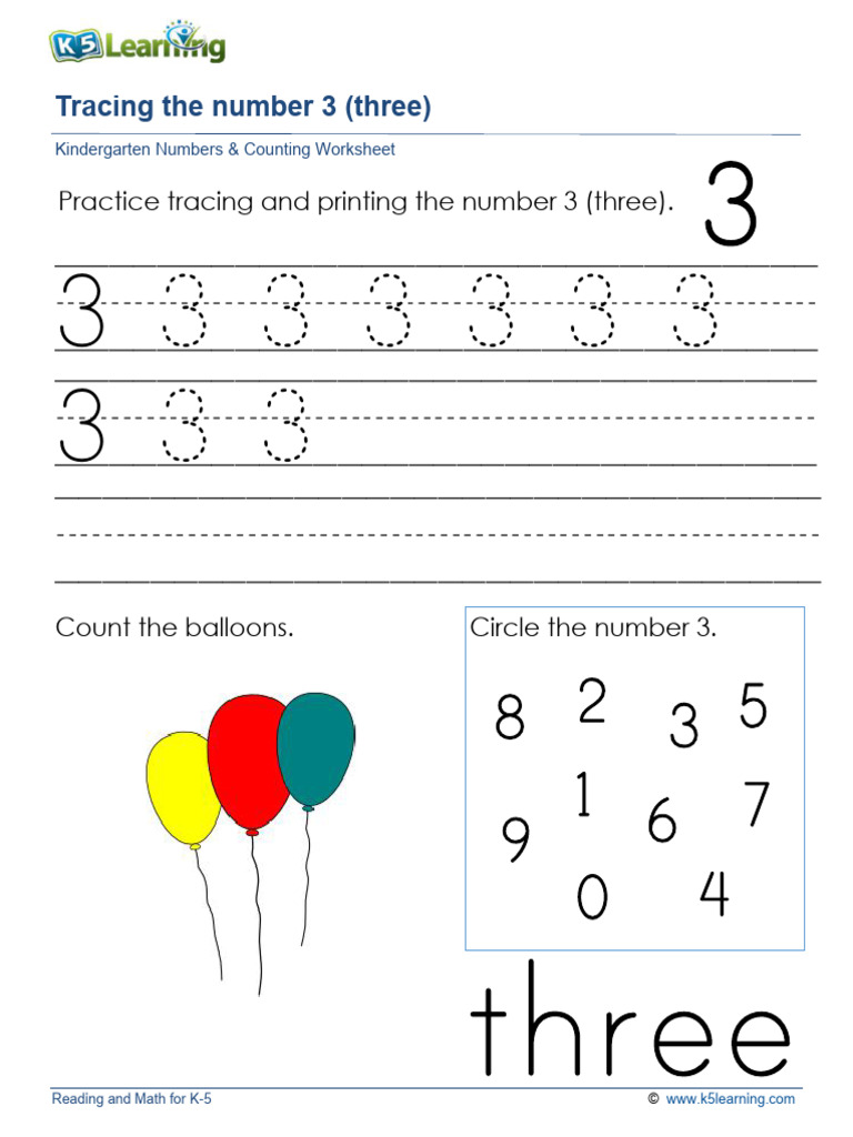 Kindergarten Tracing Numbers Three 3 | PDF