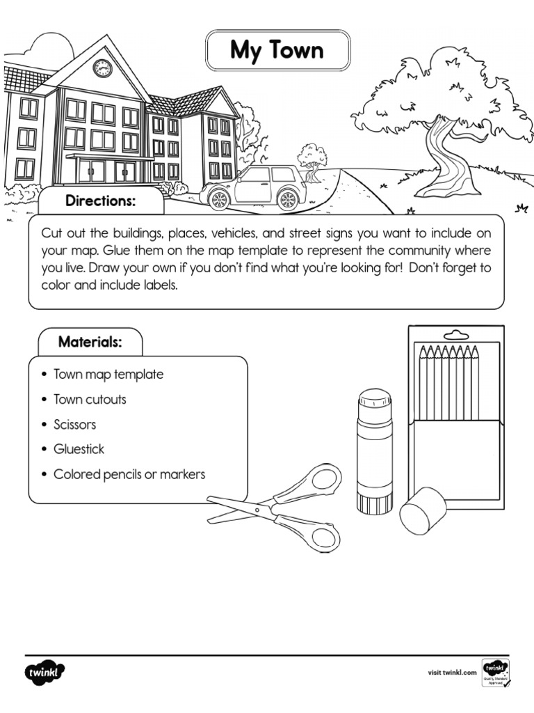 My Town Map Cut and Paste Worksheet For K 2nd Grade Us Ss 1741617456 ...