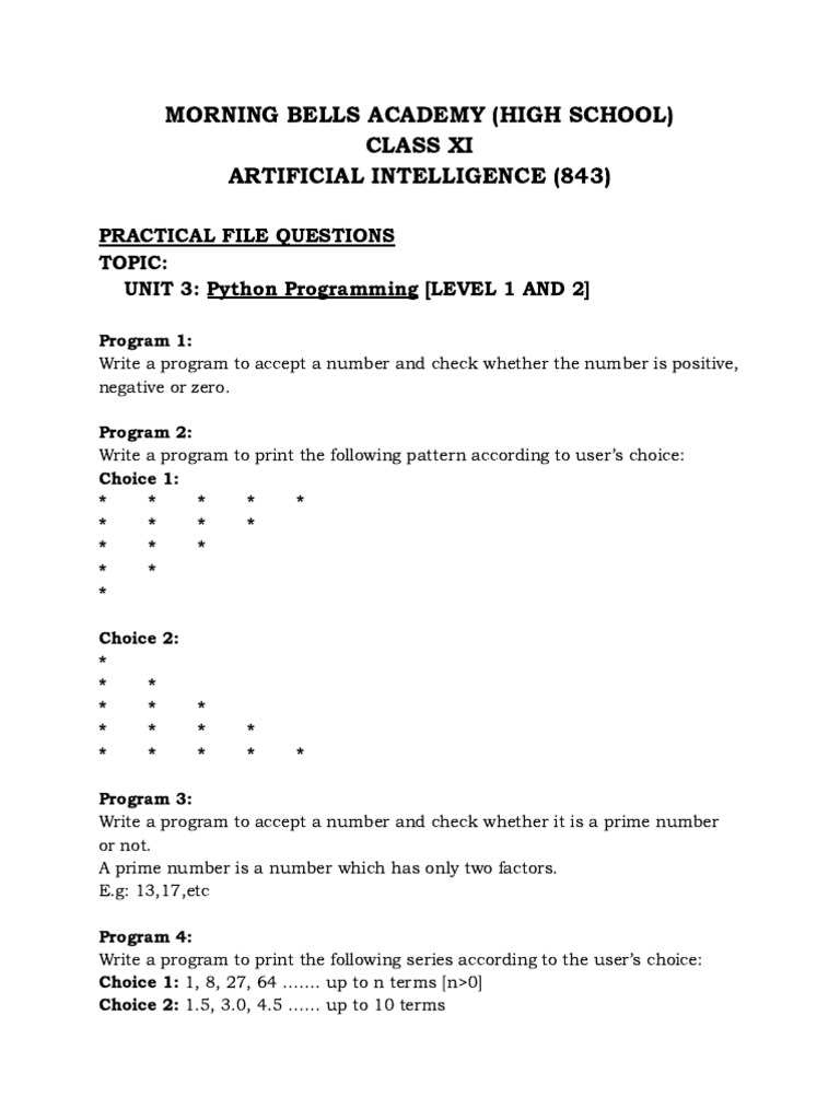 CLASS XI Practical File Questions | PDF