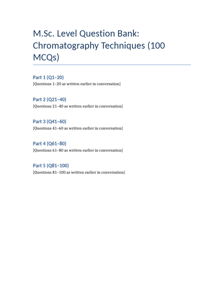 M.Sc. Chromatography MCQ Question Bank | PDF