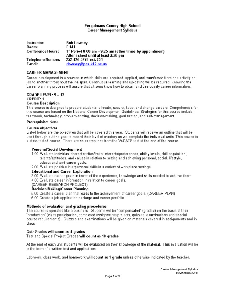 Career Management Course Overview | PDF | Homework | Decision Making