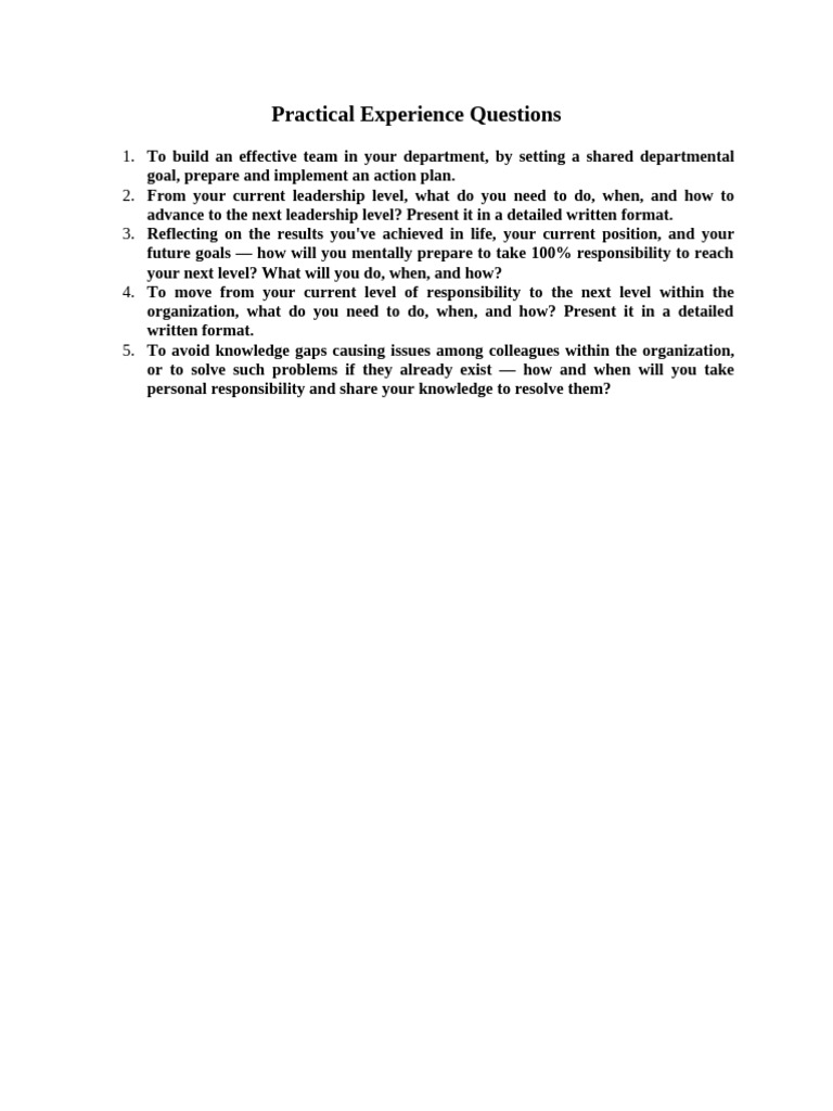 Practical Experience Questions | PDF