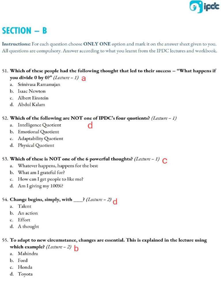 IPDC Question Bank Answers | PDF