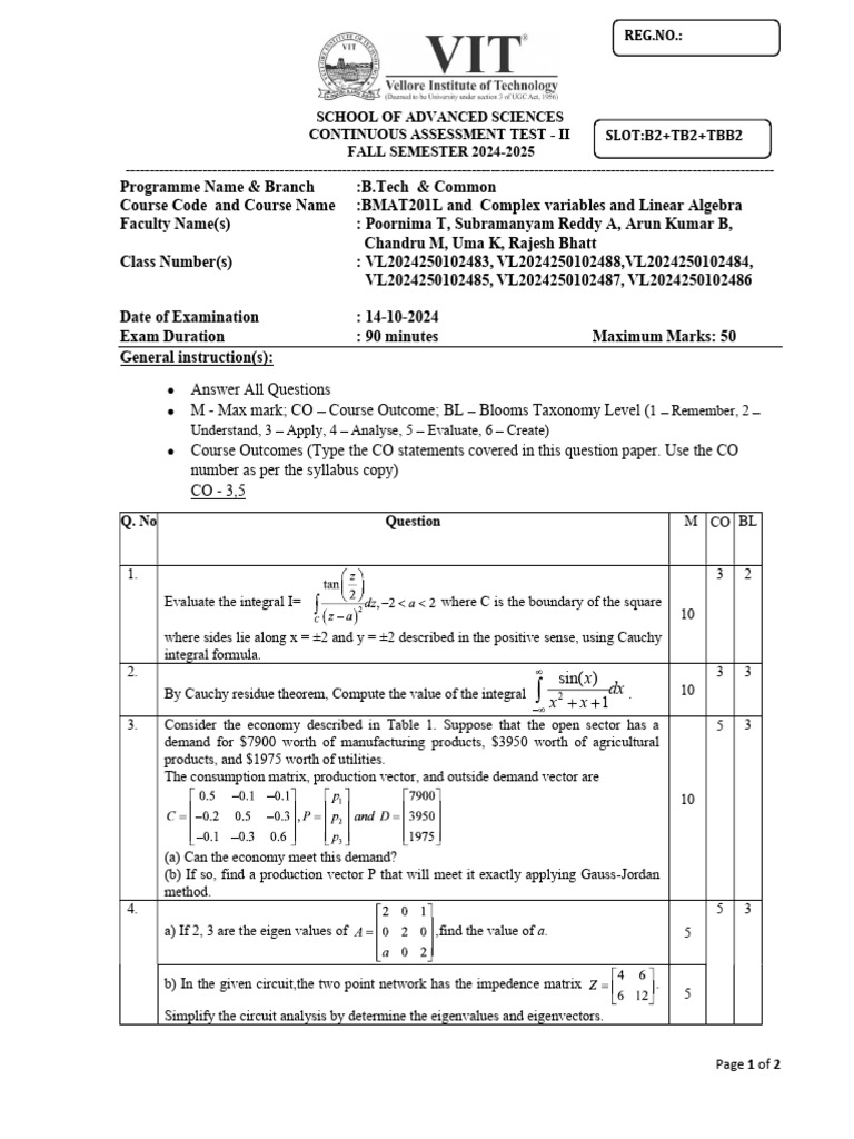 Bmat201l Cat 2 B2 2024 2025 | PDF | Eigenvalues And Eigenvectors ...