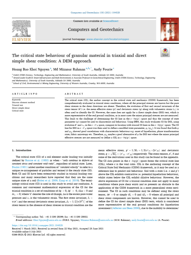The Critical State Behaviour of Granular Material in Triaxial and ...