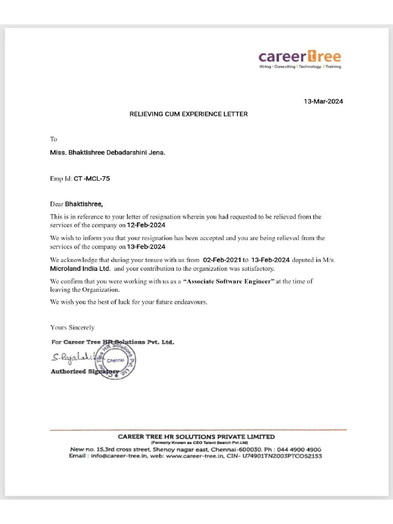 Bhaktishree Revised Relieving | PDF