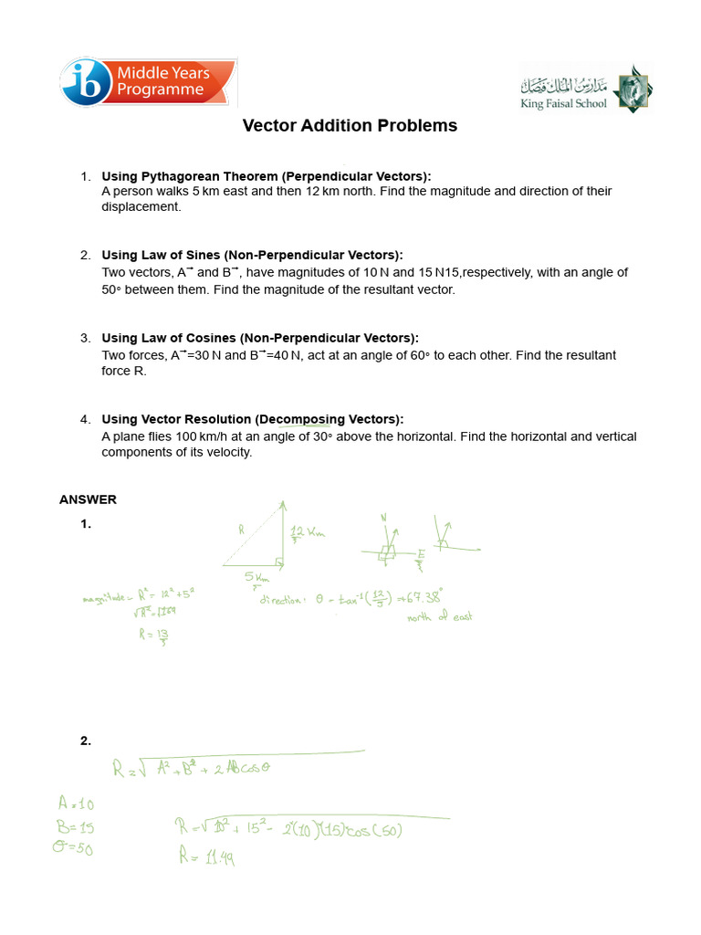 Vector Addition Problem Solutions | PDF