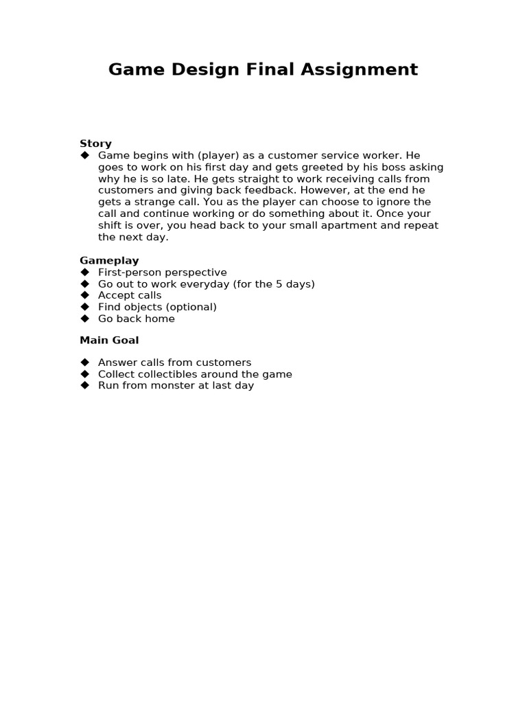 Game Design Final Assignment | PDF