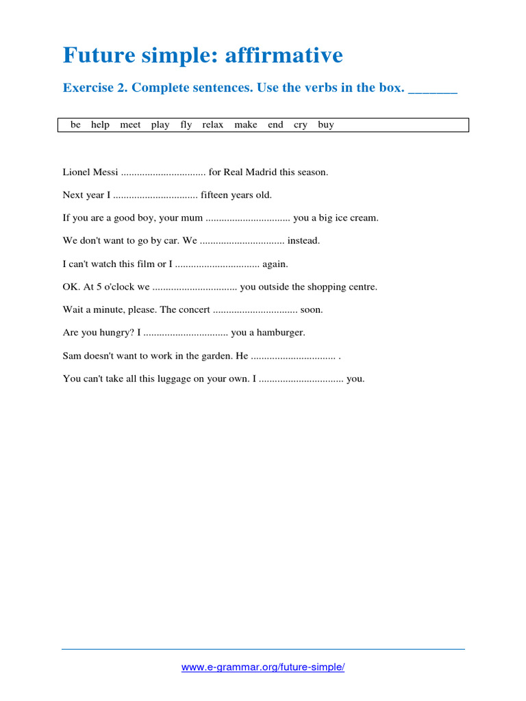 Future Simple Exercise 2 | PDF