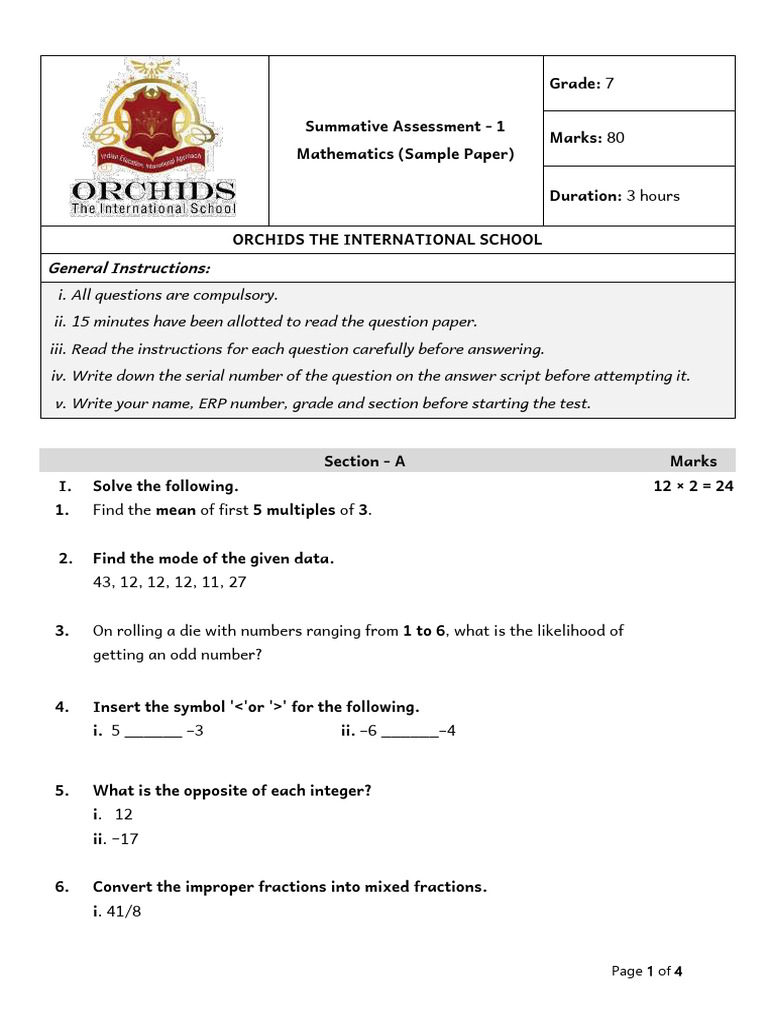 SA1 T1 Grade 7 Mathematics QP Sample | PDF | Mathematics