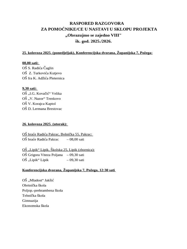 Raspored Razgovora 2025 2026 Pun | PDF