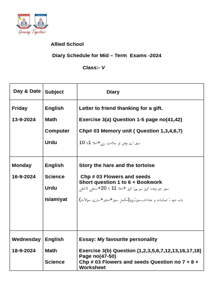 Diary Schedule 5th | PDF