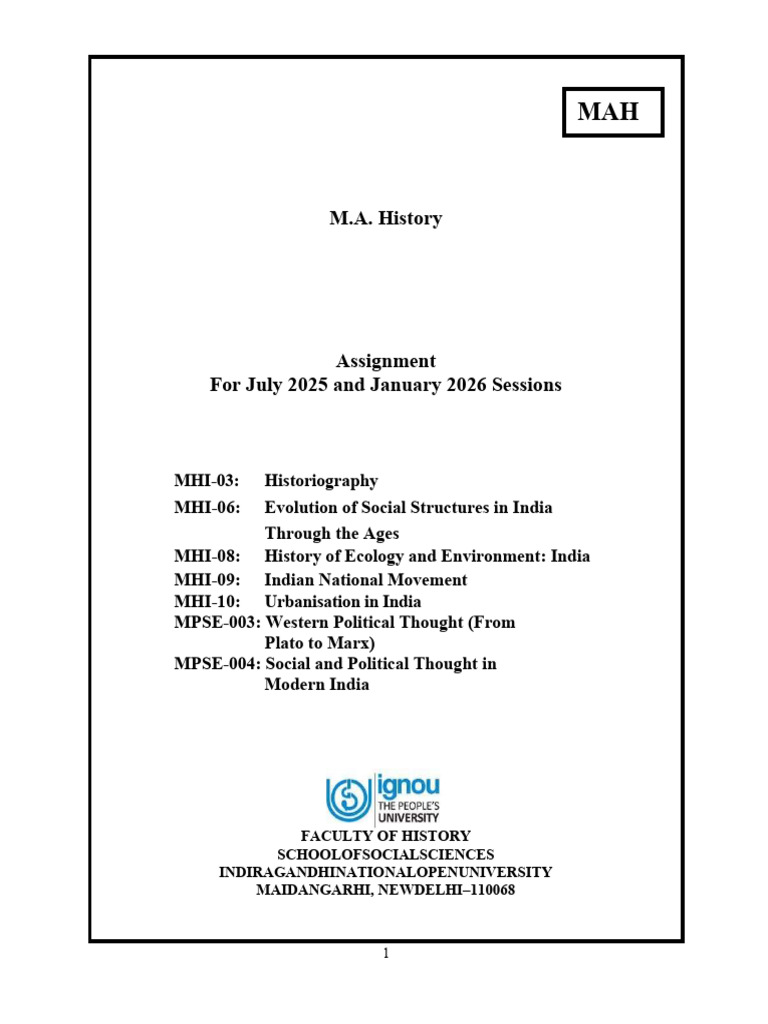 M.A. History Assignment Guidelines 2025-2026 | PDF | Question ...