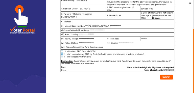 Duplicate EPIC Application Form | PDF