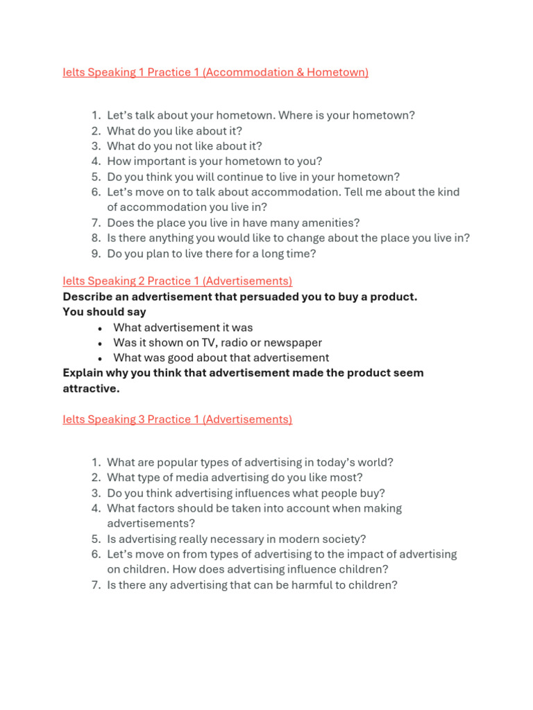 Unit 2 Speaking Practice Cards | PDF