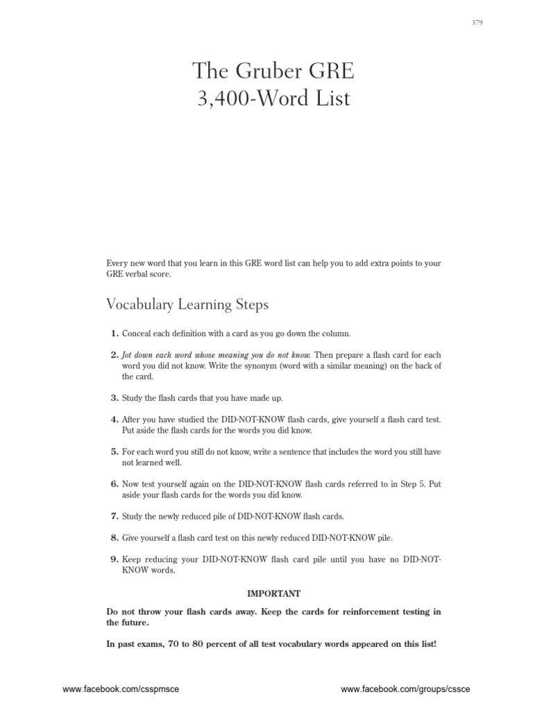 GRE Vocabulary Study Guide | PDF | Graduate Record Examinations