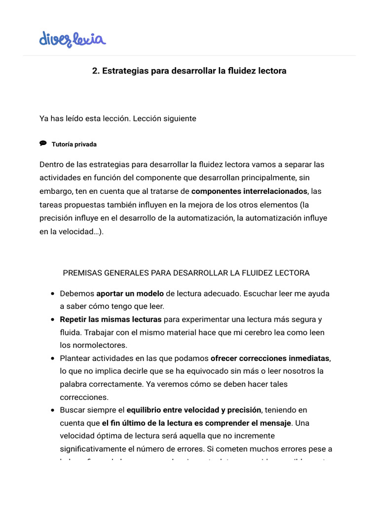 Estrategias para Desarrollar La Fluidez Lectora - Diverlexia | PDF ...
