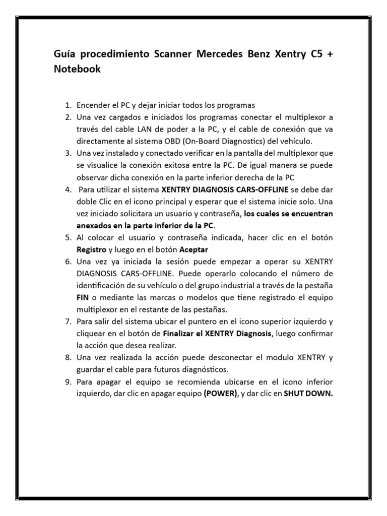 Guía de Uso Scanner Xentry C5 | PDF