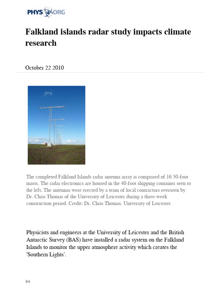 Falkland Islands Radar Enhances Climate Study | PDF | Aurora | Physical ...
