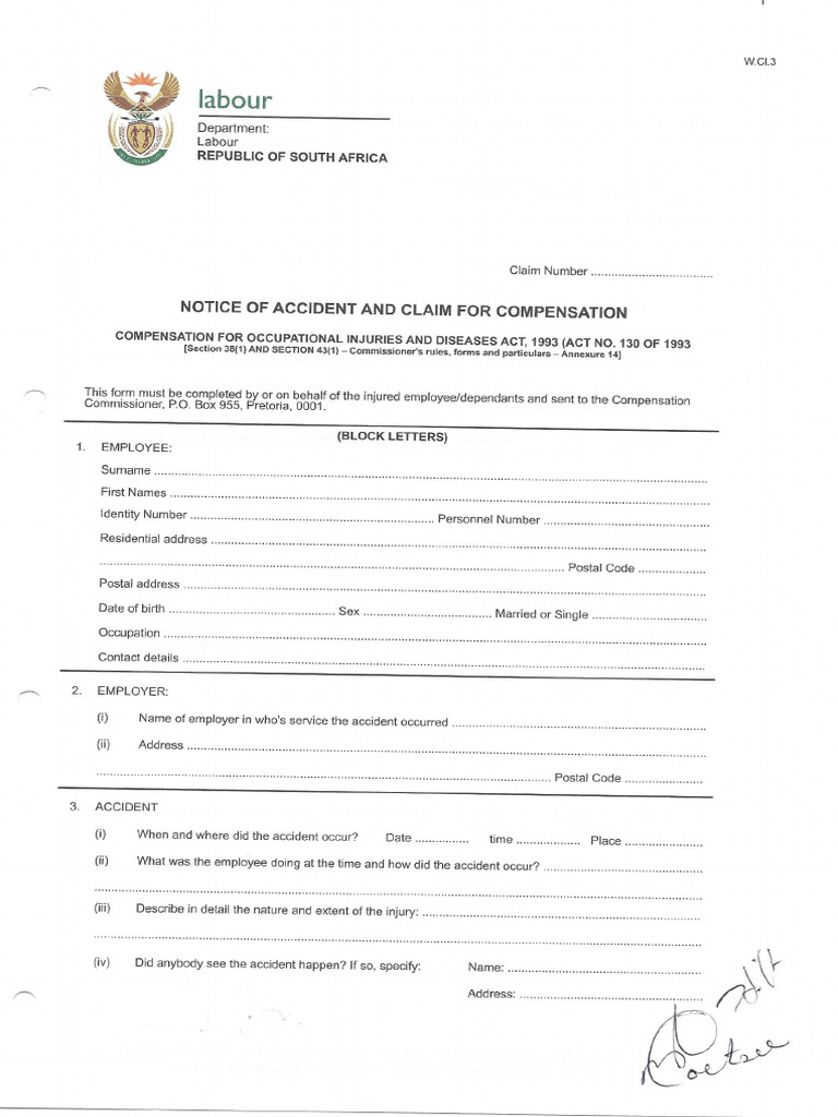 W.cl.3 - Notice of Accident and Claim For Compensation | PDF