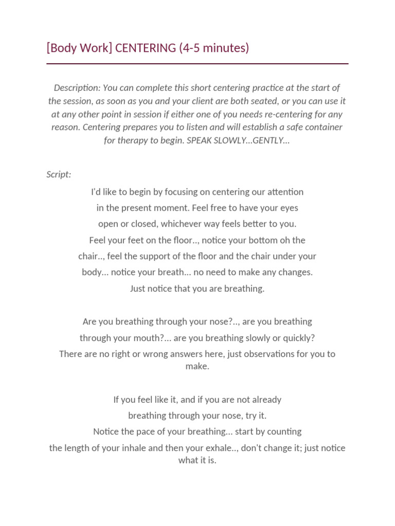 (Wednesday) Body Work - Centering (4-5 - Min) | PDF