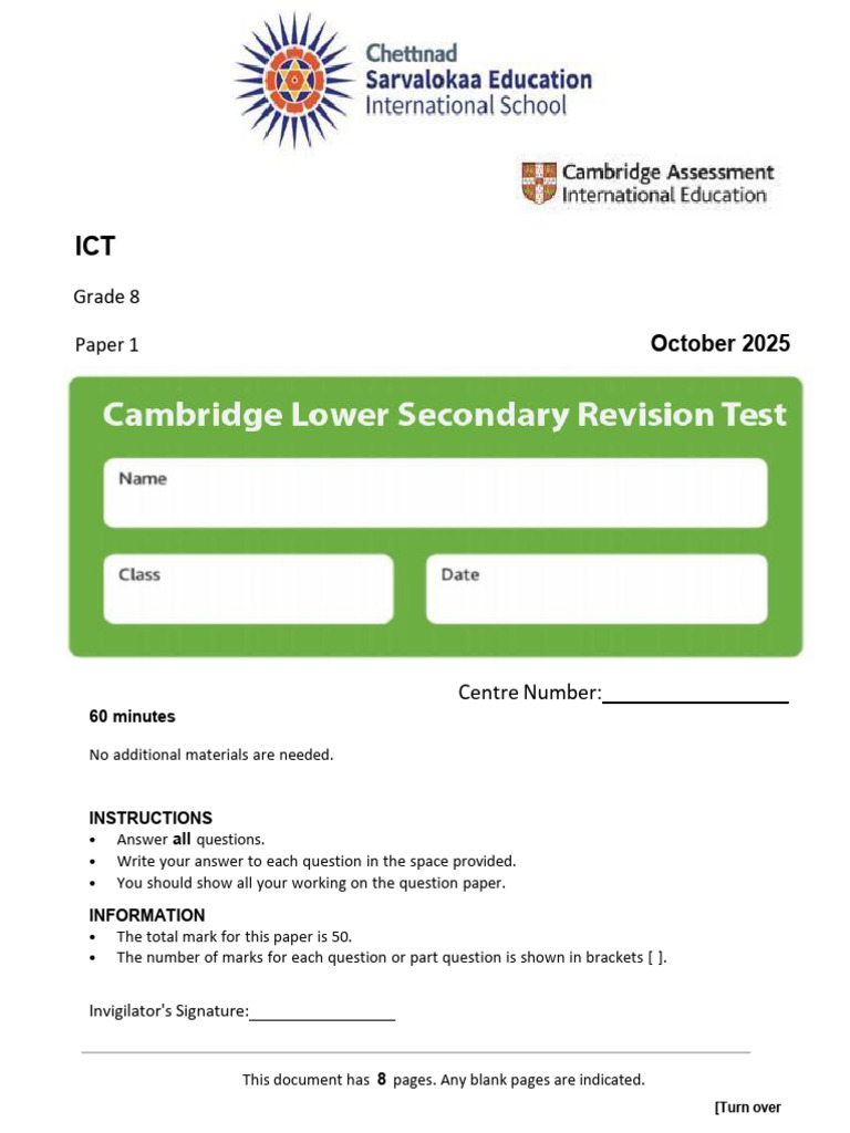 Grade 8 ICT Exam Paper October 2025 | PDF | Graphical User Interfaces ...