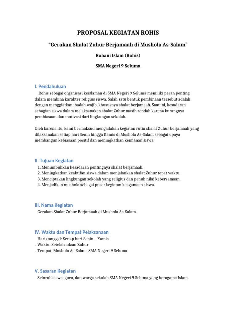 Proposal Kegiatan Rohis Shalat Zuhur | PDF