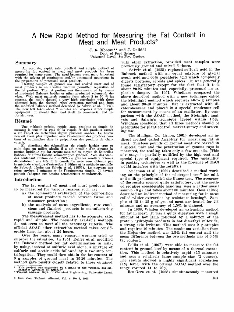 Rapid Meat Fat Content Measurement | PDF | Meat | Chemistry