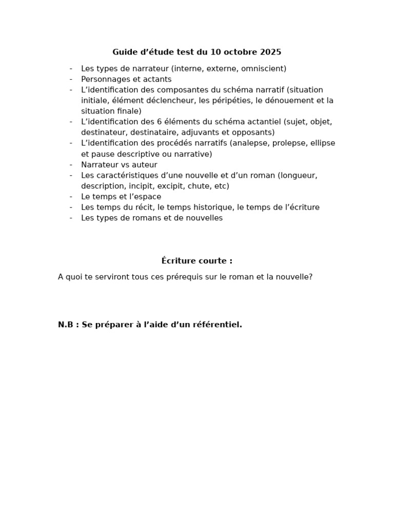 Guide d'étude sur le roman et la nouvelle | PDF