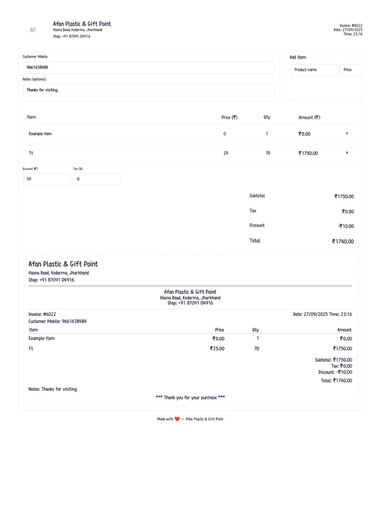 Afan Plastic Invoice #6022 | PDF | Accounting | Business Documents