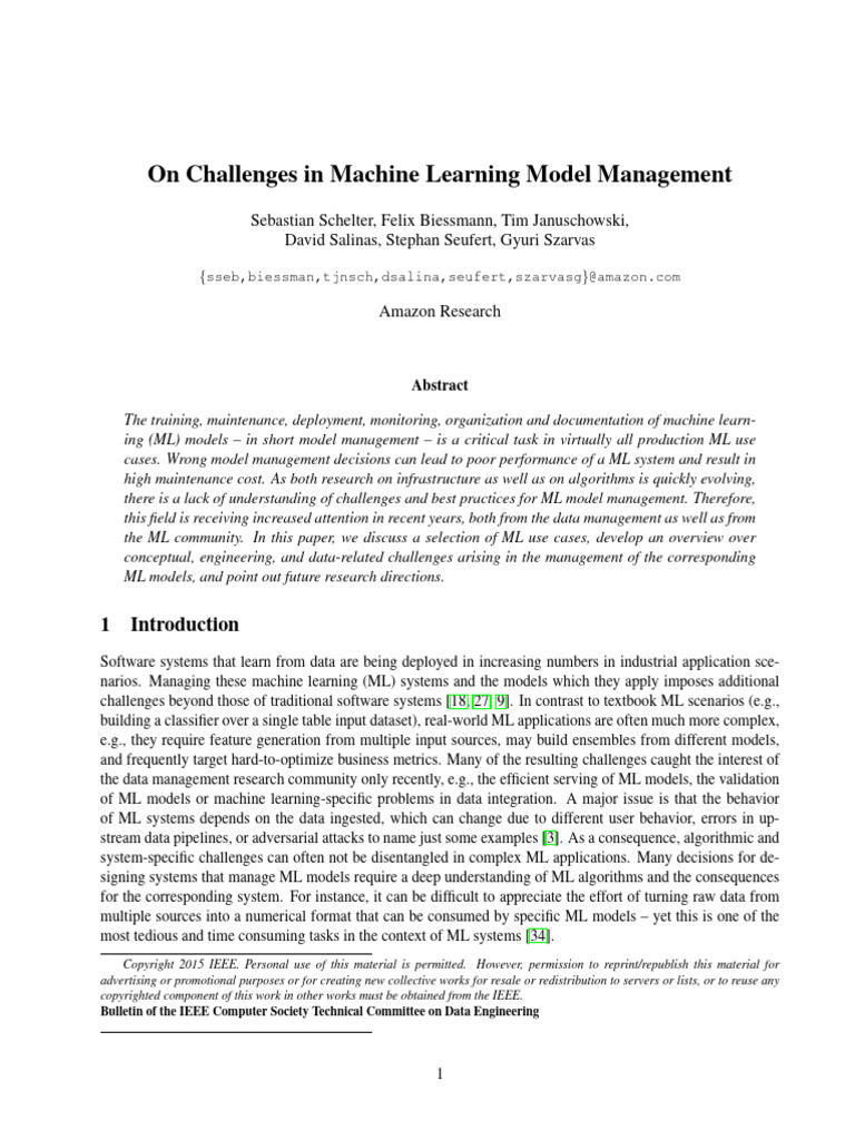 On Challenges in Machine Learning Model Management | PDF | Machine Learning | Forecasting