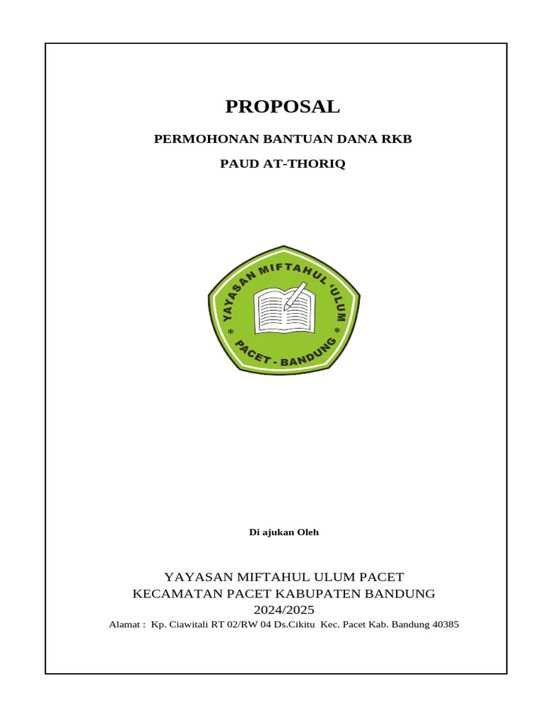 Proposal RKB Paud At-Thoriq 2022 | PDF