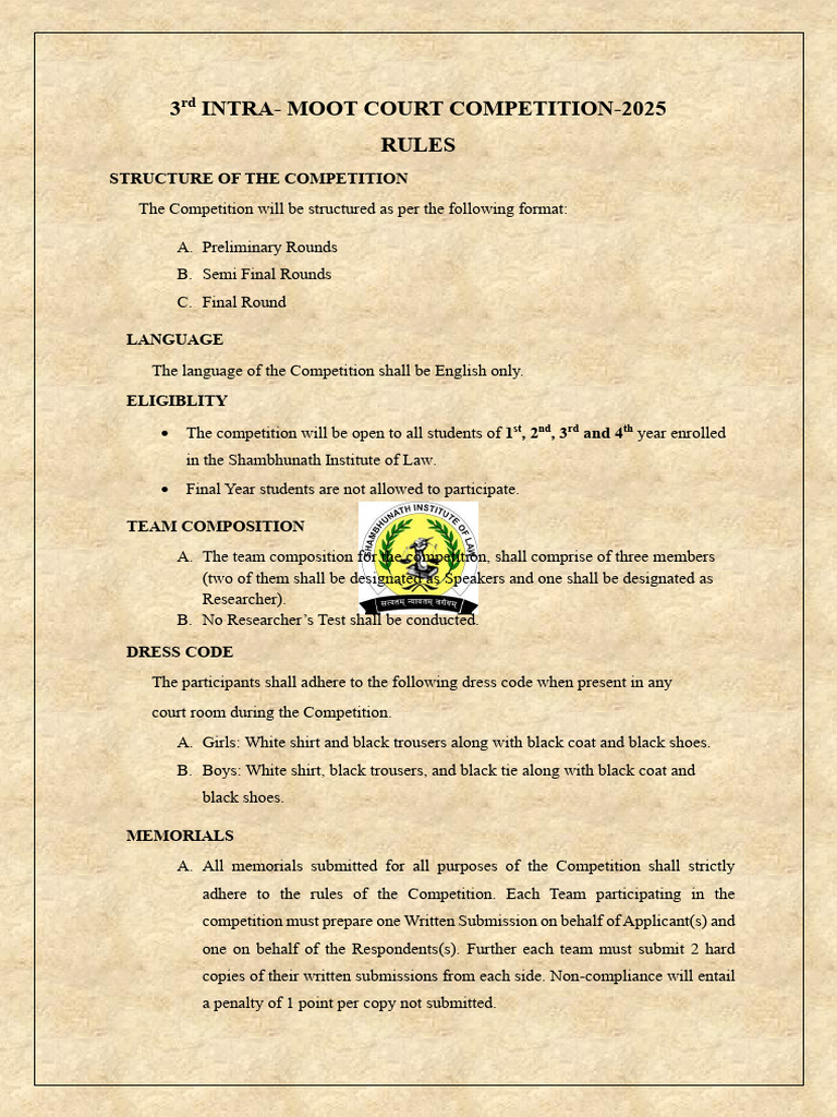 3rd Intra Moot Court Competition 2025 Rules | PDF | Royal Assent | Bill ...