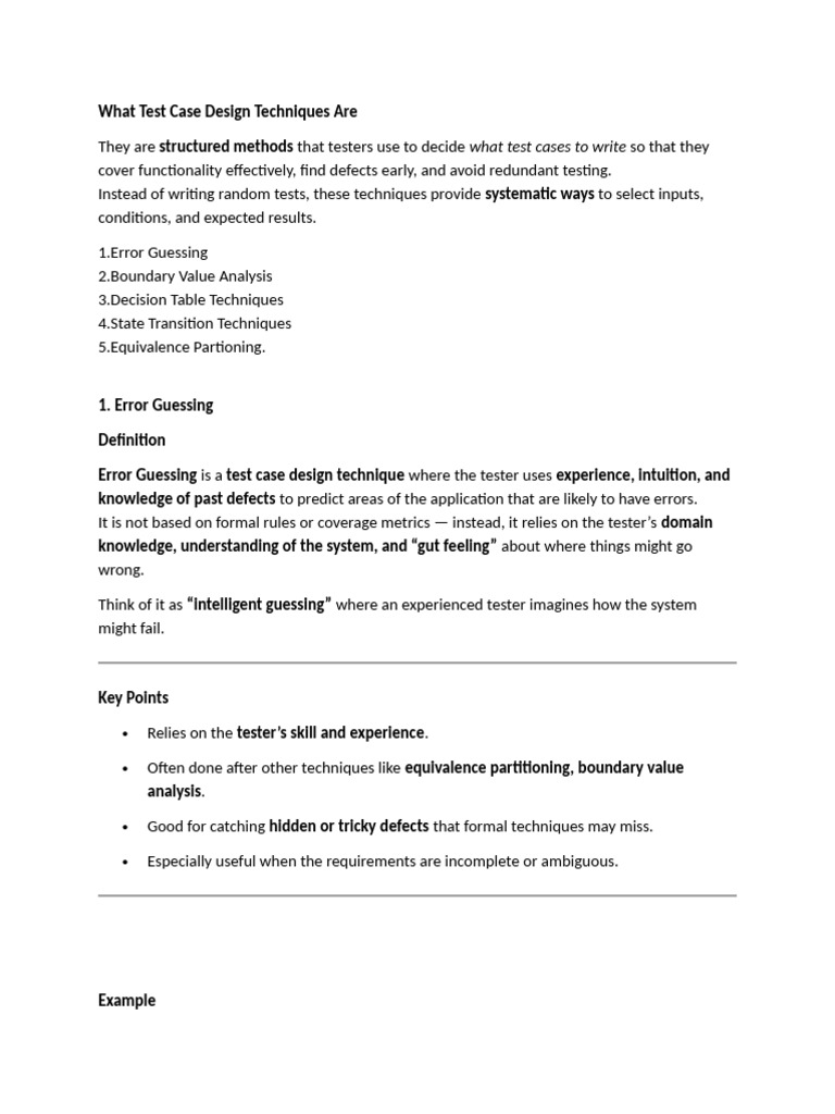 Test Case Design Techniques Explained | PDF | Software Engineering