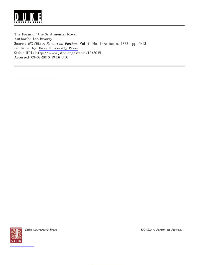 The Sentimental Novel's Form and Impact | PDF | Laurence Sterne | Novels