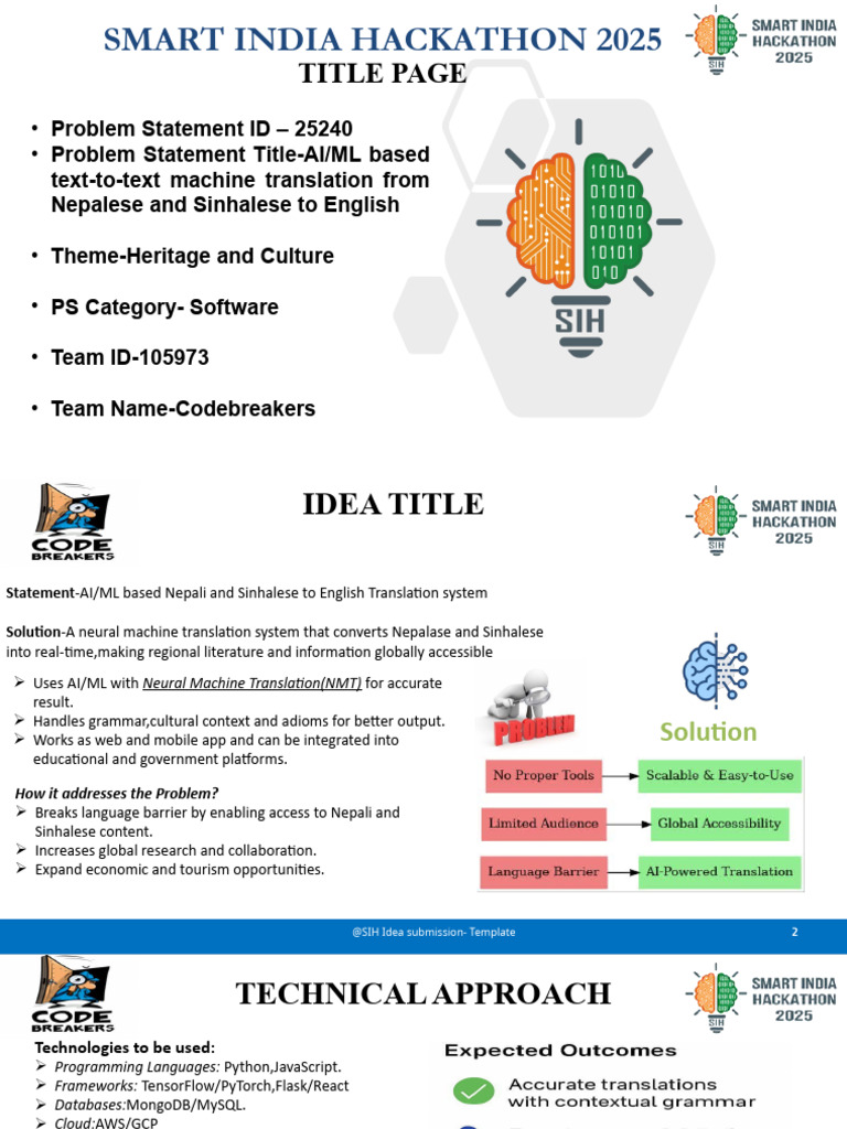 SIH 2025 No Change Ppt-2 | PDF | Translations | Artificial Intelligence