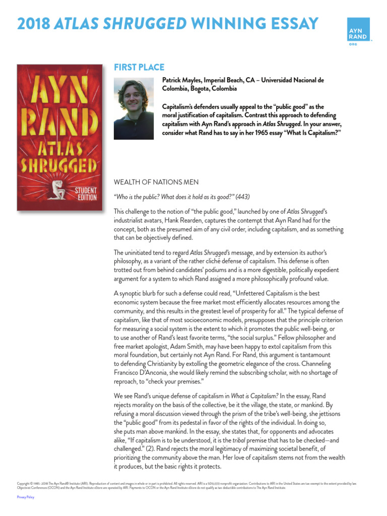 2018 Atlas Shrugged Winning Essay 9518 | PDF | Ayn Rand | Capitalism
