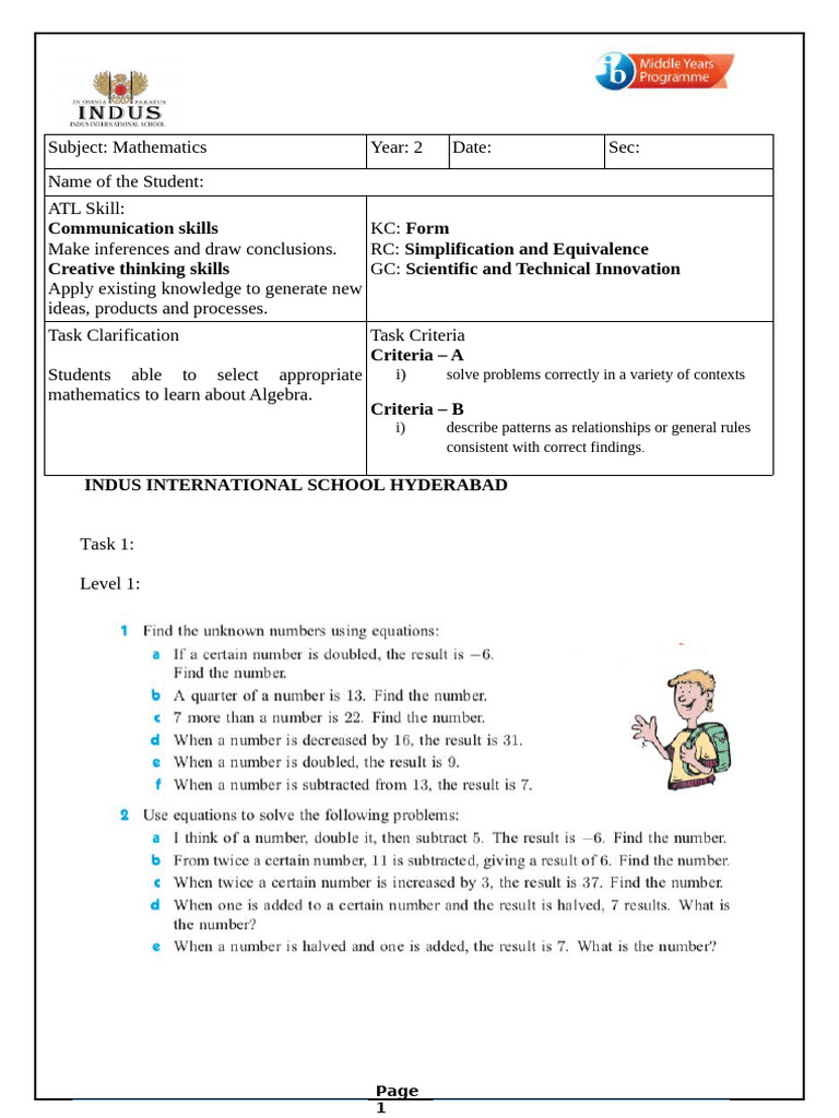 Year 2 Algebra Task and Solutions | PDF