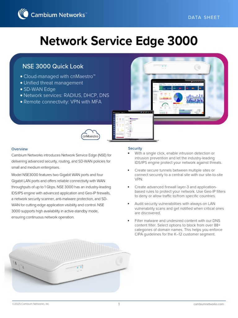 Cambium Networks NSE 3000 Data Sheet | PDF | Computer Network | Firewall (Computing)