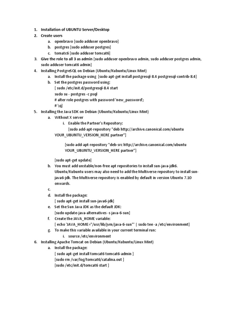 Installation Of Ubuntu Server For Postgres Openbravo Tomcat6 Java Pdf Advanced Packaging