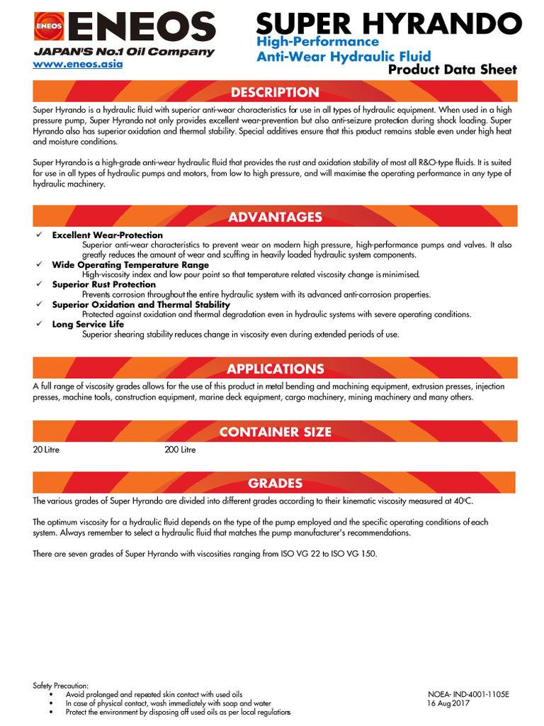 Super Hyrando Hydraulic Fluid | PDF