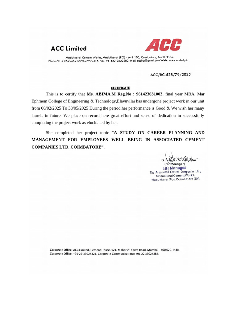 Abima Certificate | PDF